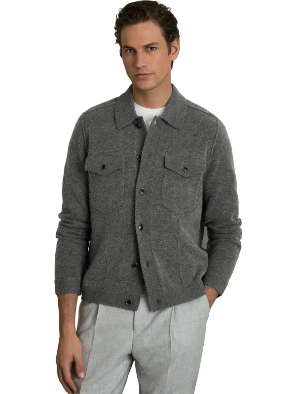 REISS Flinch Wool Knitted Jacket - Charcoal