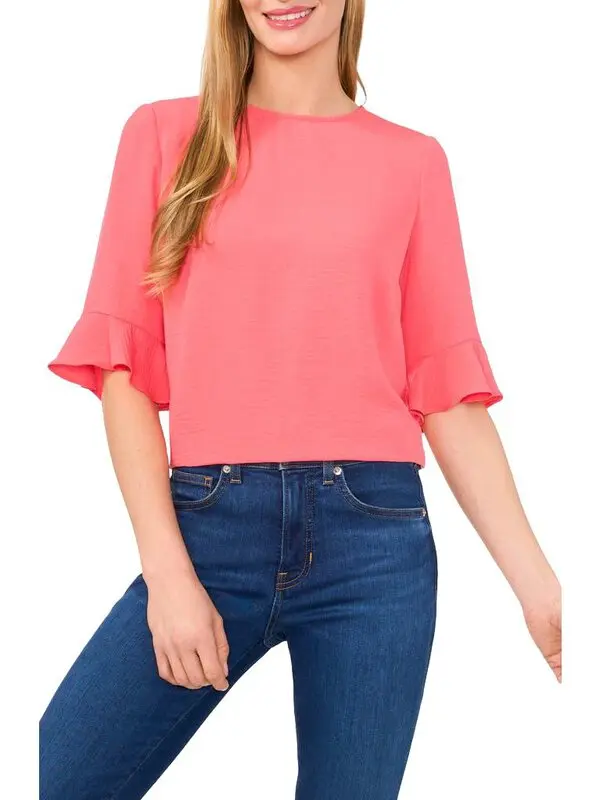 CECE DUPRAZ Ruffle Cuff Top - Calypso Coral