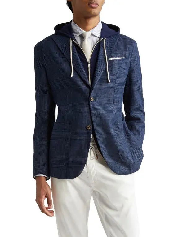 Eleventy Plaid Linen & Wool Blend Sport Coat - 11 Blue
