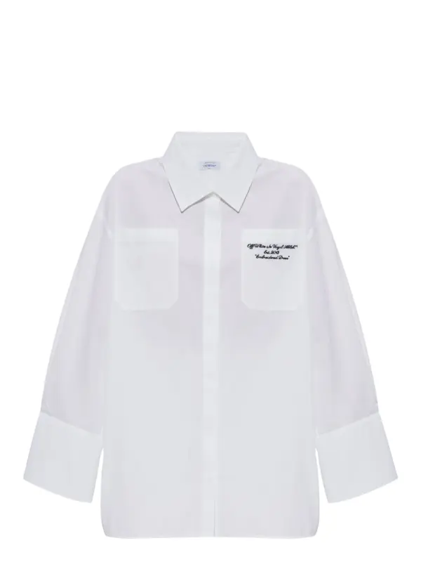 Off-White Embroidered Shirt Dress - White