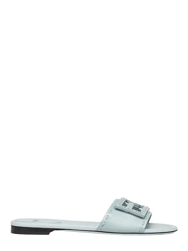 Fendi Baguette Ff Leather Buckle Flat Slide Sandals - Anice