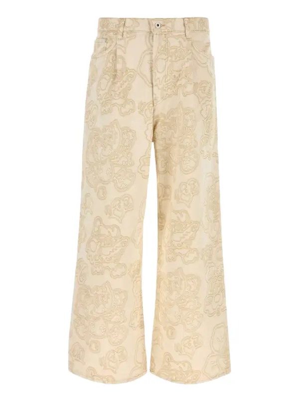 Kenzo Embroidered Wide-leg Jeans - Neutrals