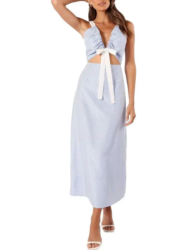 PETAL & PUP Bailee Cutout Maxi Dress - Blue Stripe