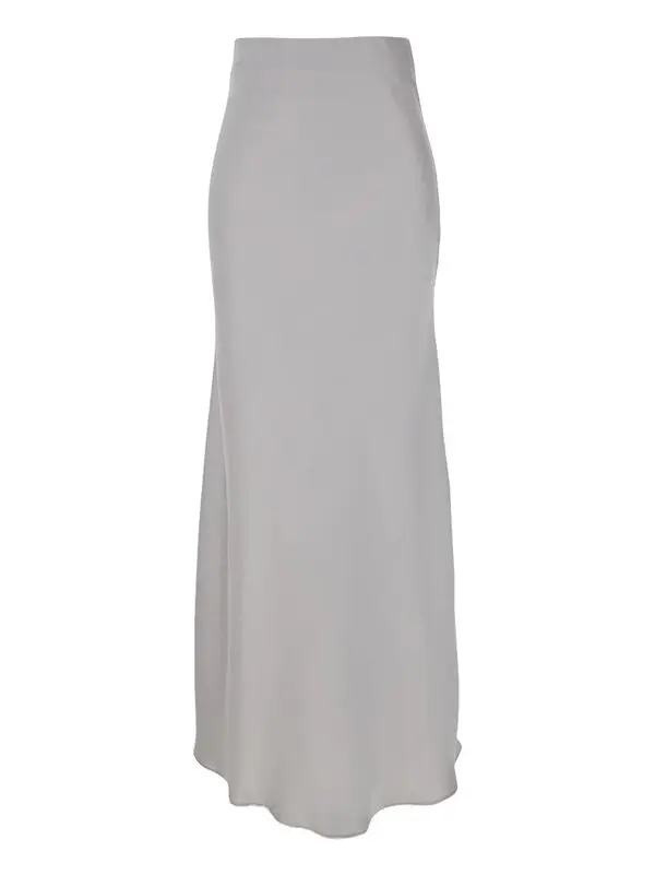 PLAIN Satin Long Skirt With Ruffle - Grey