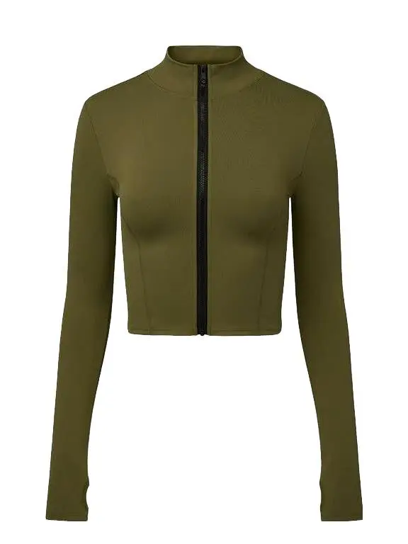 WeWoreWhat Cropped Active Zip-up Jacket - Olive