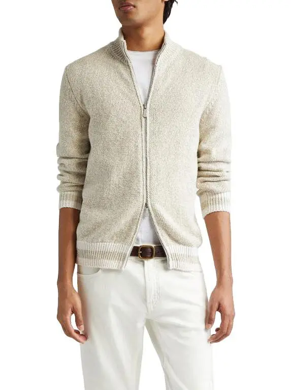 Eleventy Full Zip Cardigan - Sand White And Sand