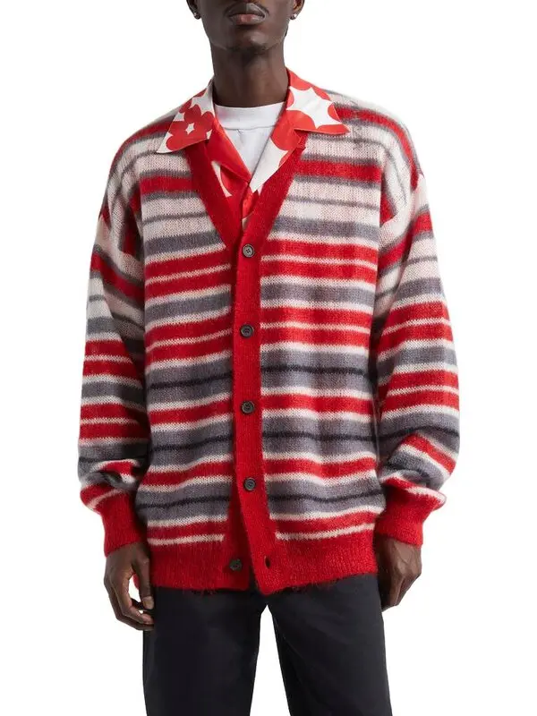 Marni Stripe Mohair-blend Cardigan - Neutral Grey