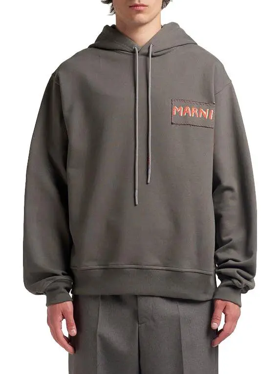 Marni Logo Patch Cotton French Terry Hoodie - Grey