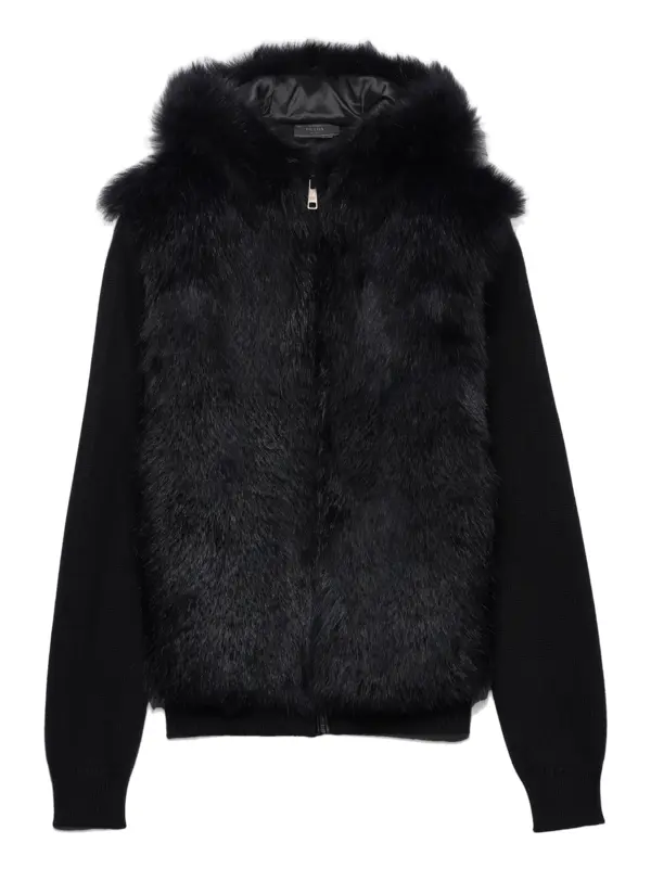 Prada Cashmere And Wool Hooded Cardigan - Black