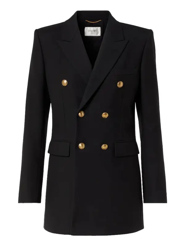 Saint Laurent Wool Gabardine Double-breasted Blazer - Black
