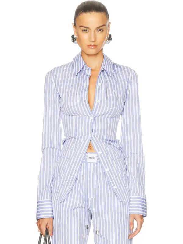 Attico Button Up Shirt - White & Navy Blue