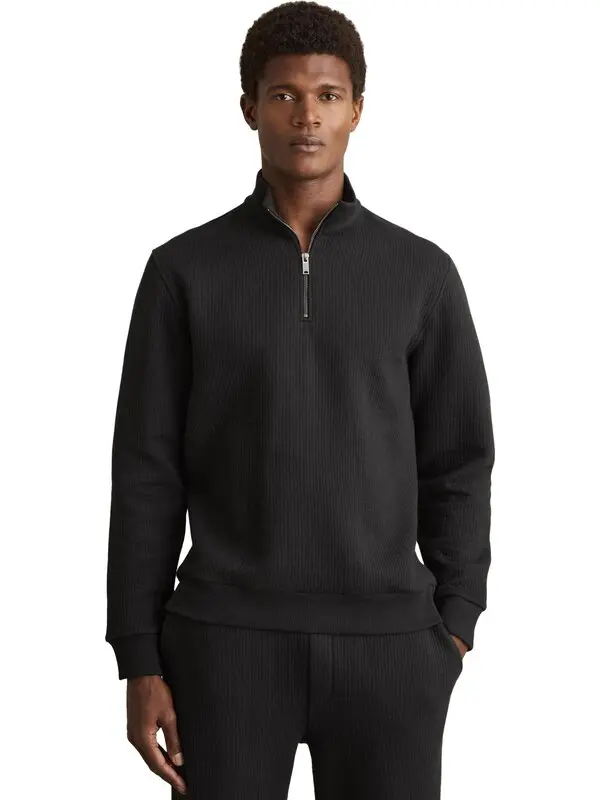 REISS Ashby Half-zip Funnel-neck Jumper - Washed Black