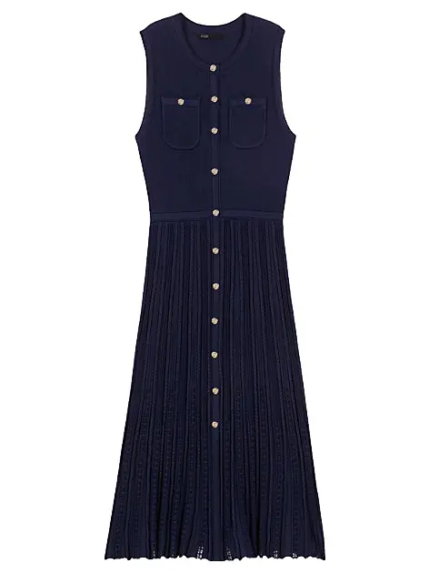 Maje Knitted Pleated Maxi Dress - Bleus