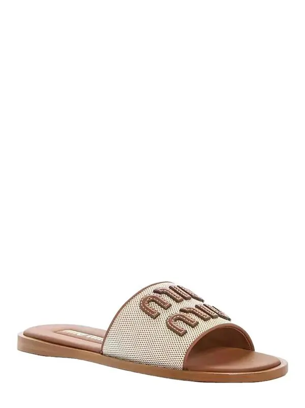 Miu Miu Logo Slide Sandals - Natural/brown