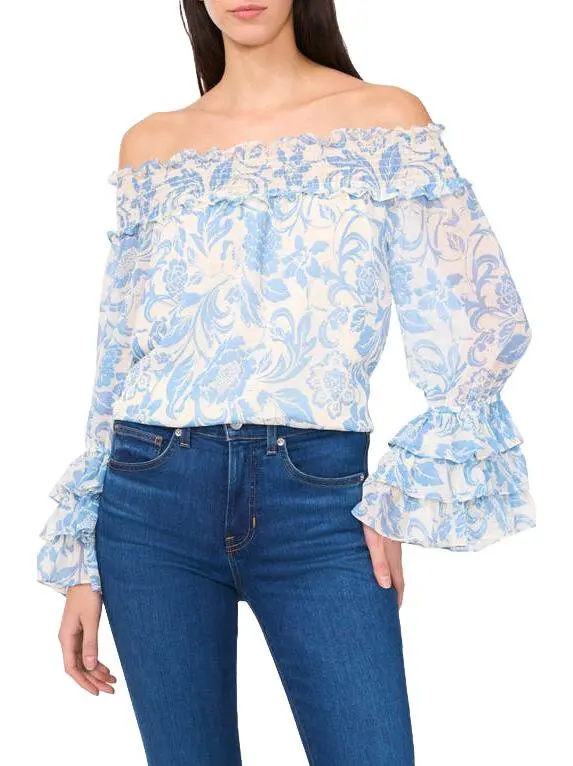 CECE DUPRAZ Floral Ruffle Top - Blue Spritz