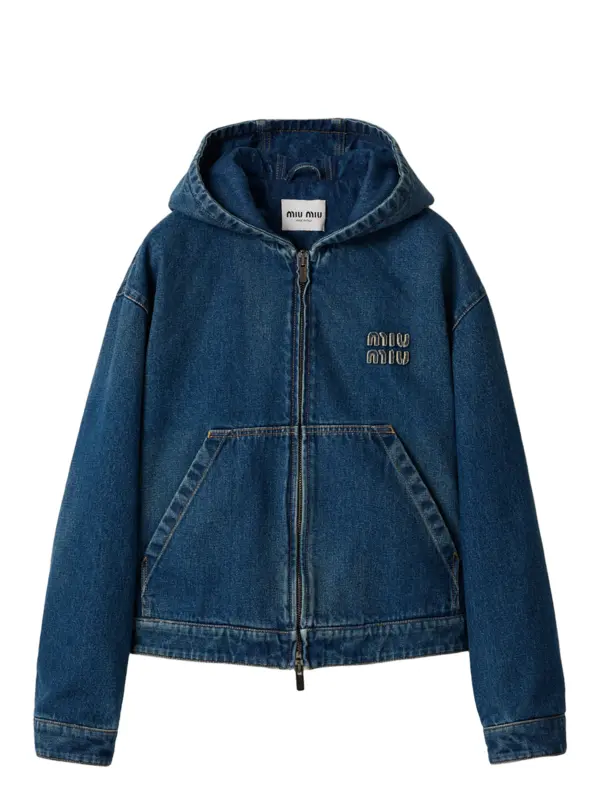 Miu Miu Denim Hoodie Jacket - Navy