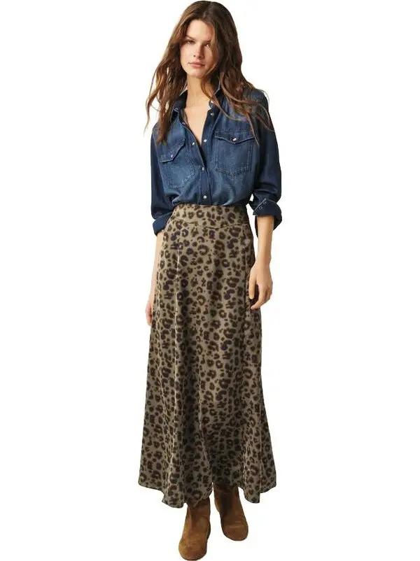 Ba&sh Blaire Leopard Print Godet Skirt - Green