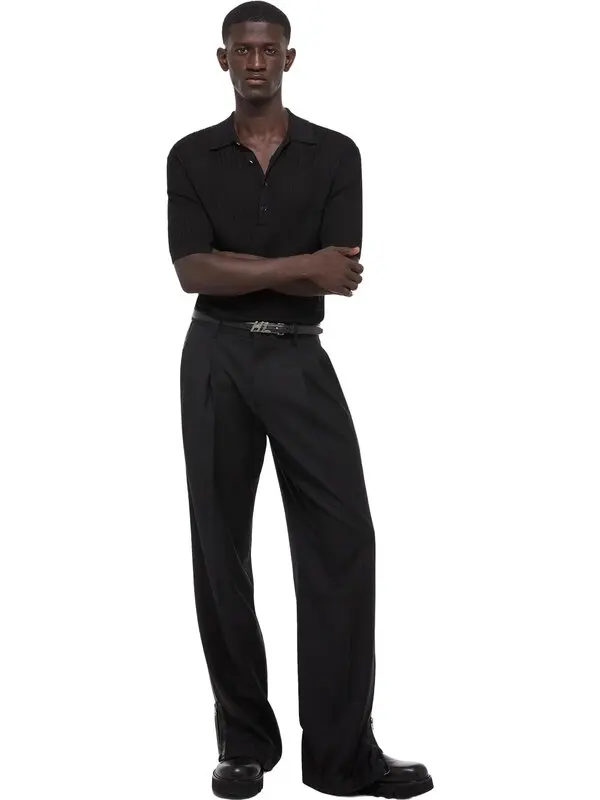 Helmut Lang Pointelle Rib Polo - Black
