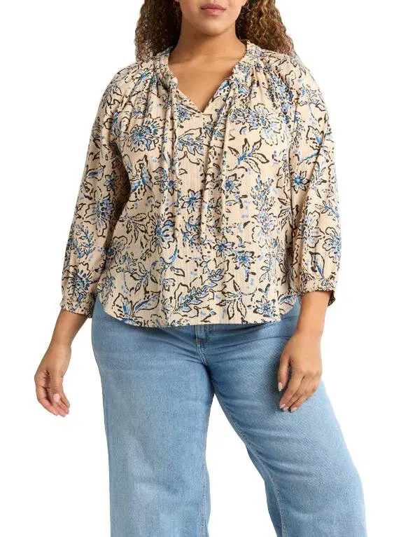 Wit & Wisdom Floral Peasant Top - Stone/ Blue Crush Multi