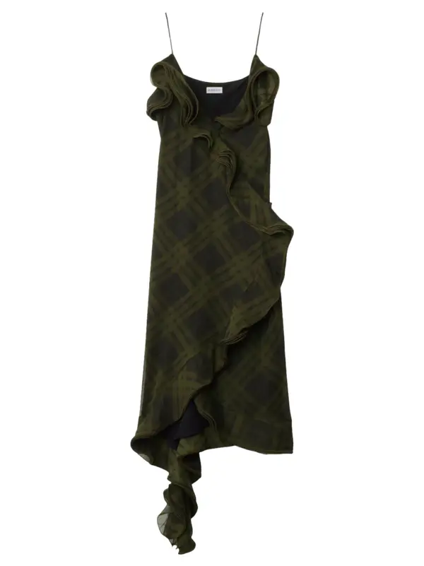 Burberry Checked Silk Dress - Green