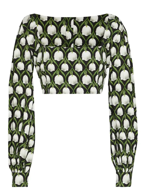 Agua Bendita Pera Cropped Floral-print Twill Top - Black