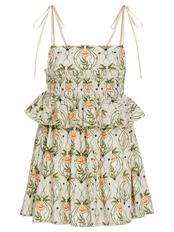 Agua Bendita Salvador Ruffled Floral-print Mini Dress - Sky Blue