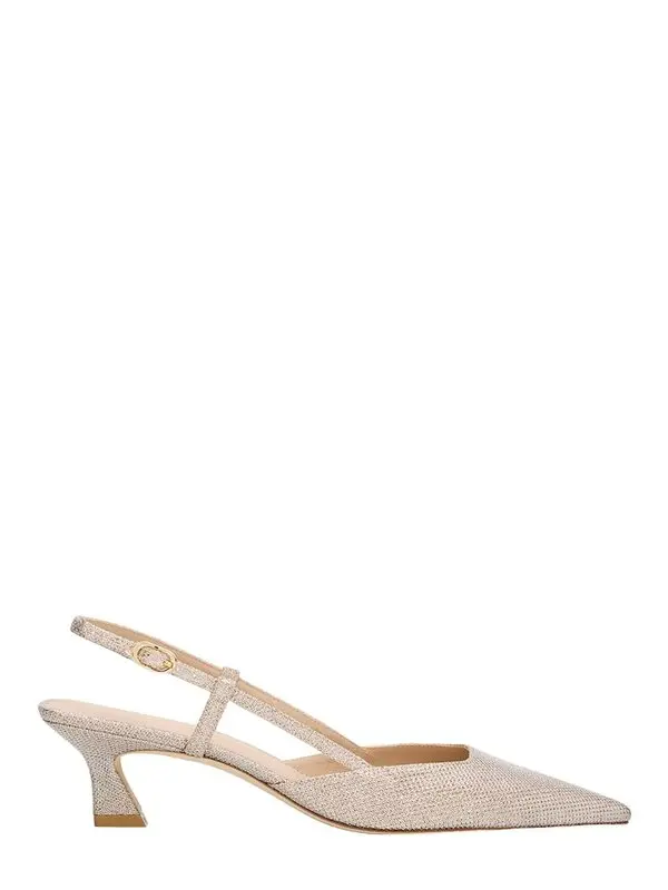STUART WEITZMAN Vinnie Metallic Leather Kitten Slingback Pumps - Beige