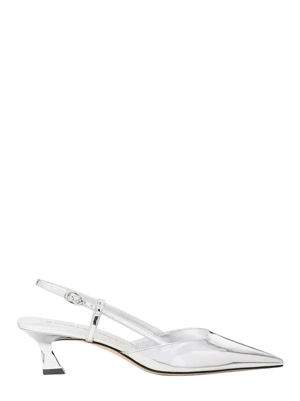 STUART WEITZMAN Vinnie Metallic Leather Kitten Slingback Pumps - Silver