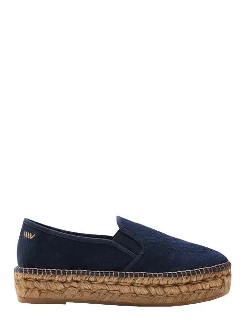 VISCATA Castell Canvas Espadrille Platforms - Navy Blue