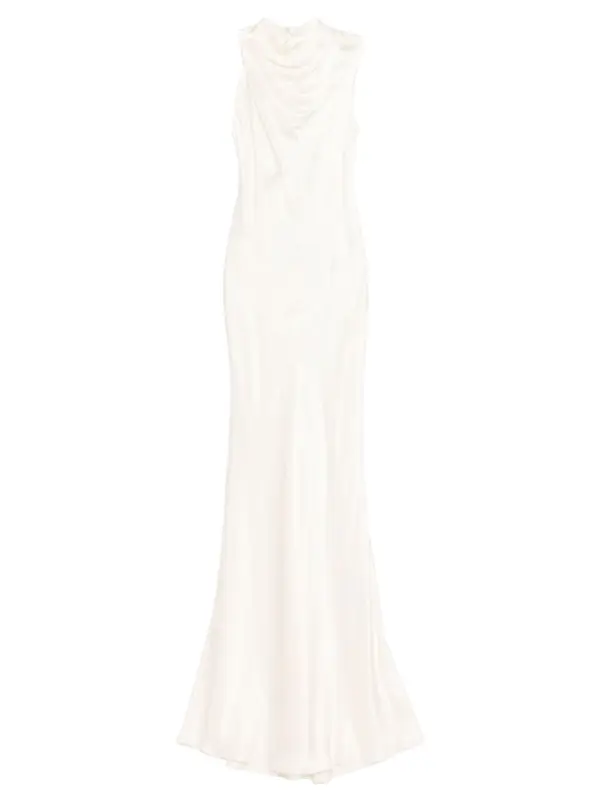 Michelle Mason Ruffle Bias Gown - White