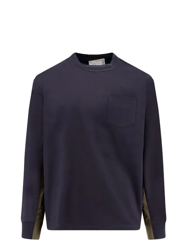 Sacai Cotton Tshirt With Nylon Insert - Blue