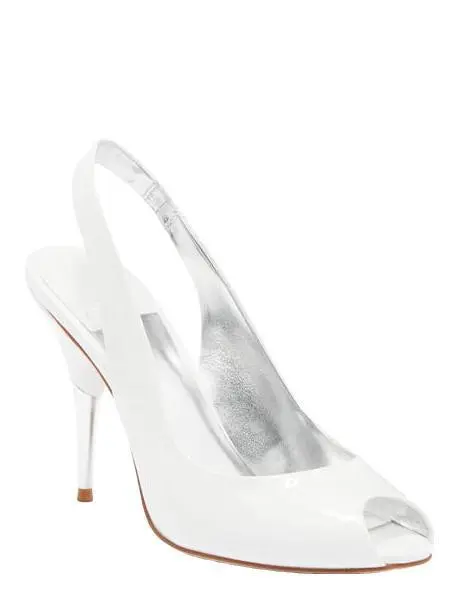 Jeffrey Campbell Charis Open Toe Slingbacks - White Patent Silver