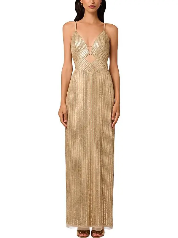 LIV FOSTER Madelyn Beaded Long Column Gown - Gold