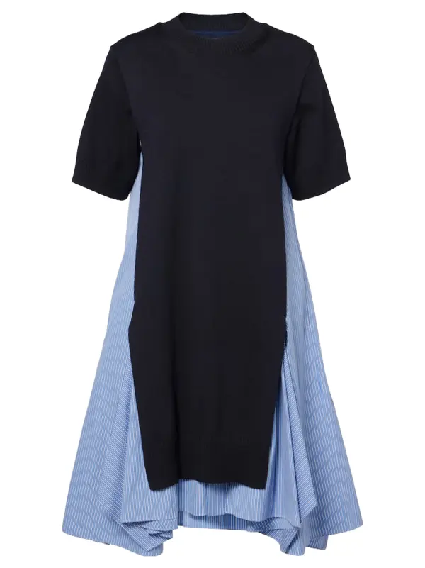 Sacai Striped Cotton-blend Poplin Midi Dress - Blue