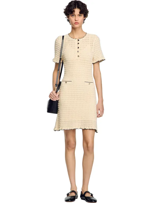 Sandro Mini Openwork Knit Dress - Vanilla