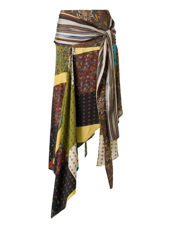 SIEDRES Lumier Patchwork Satin Midi Skirt - Multi