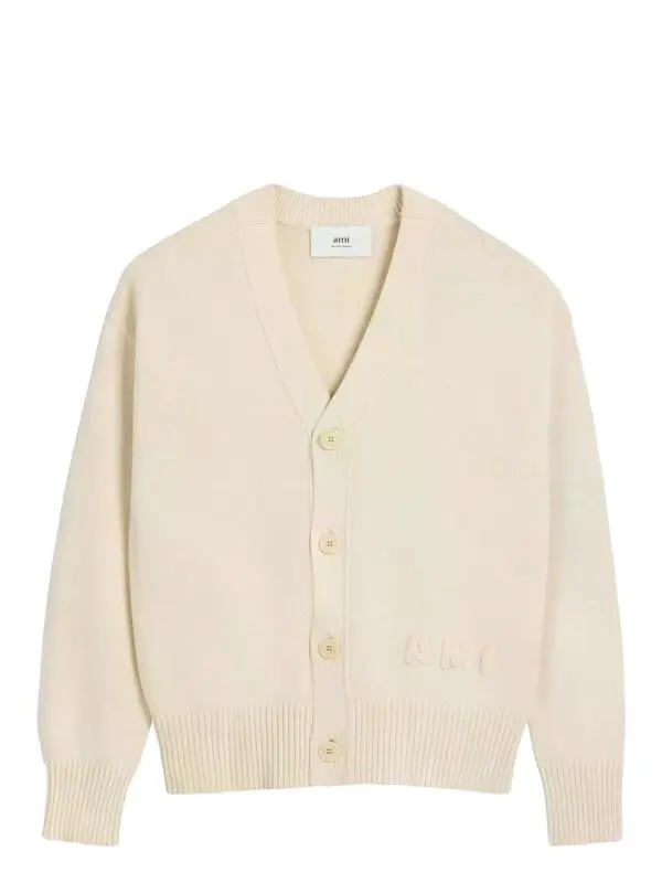 Ami Logo-embroidered Cardigan - Neutrals