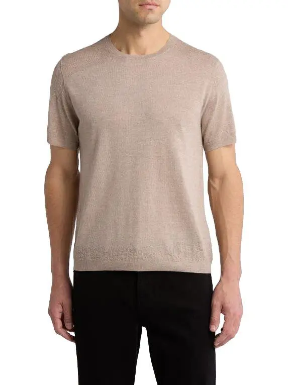 John Varvatos Alvito Regular Fit Short Sleeve Wool Sweater - Fossil Grey