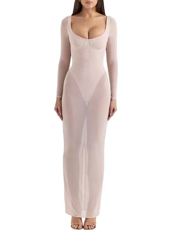 House Of Cb Everly Long Sleeve Maxi Dress - Silver Peony