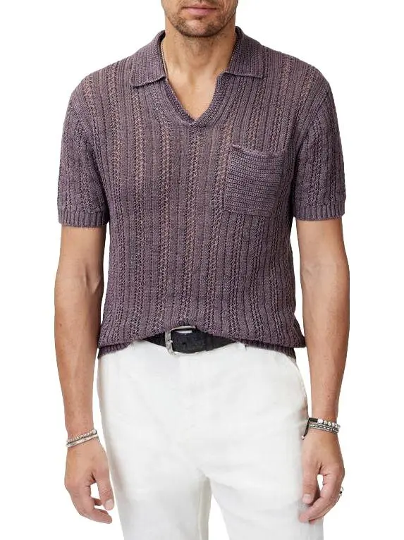 John Varvatos Short Sleeve Textured Johnny Collar Sweater - Plum
