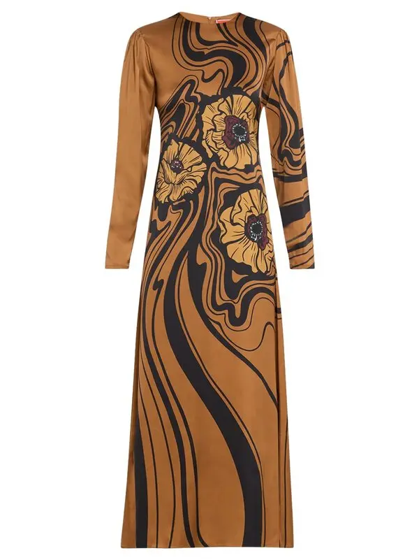 La DoubleJ Clingy Long-sleeve Maxi Swing Dress - Brown
