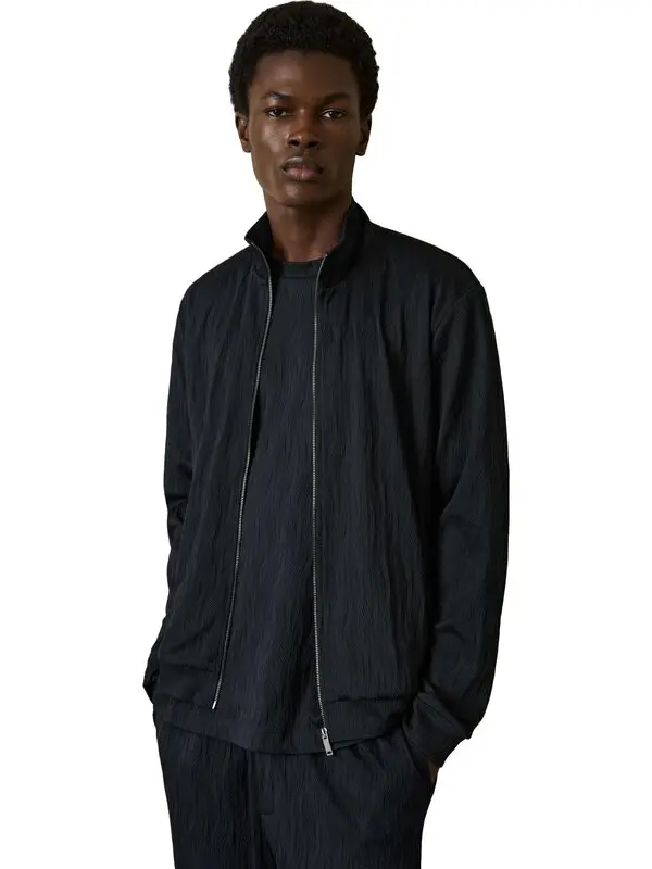 REISS Aksel Wave Jacquard Zip-through Jacket - Navy