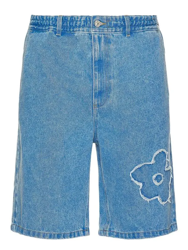 Marni Floral Fringe Denim Shorts - Cobalt