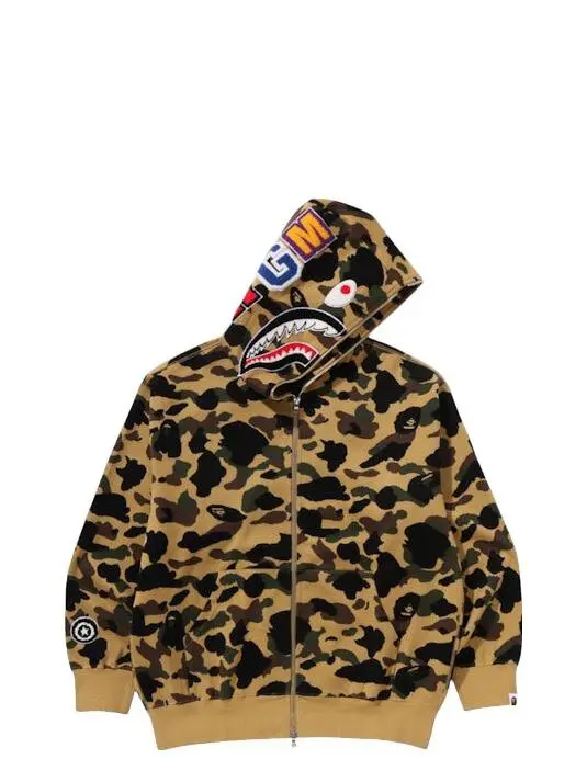 BAPE 1st Camo Jacquard Shark Relaxed Fit Full Zip Hoodie - Yellow