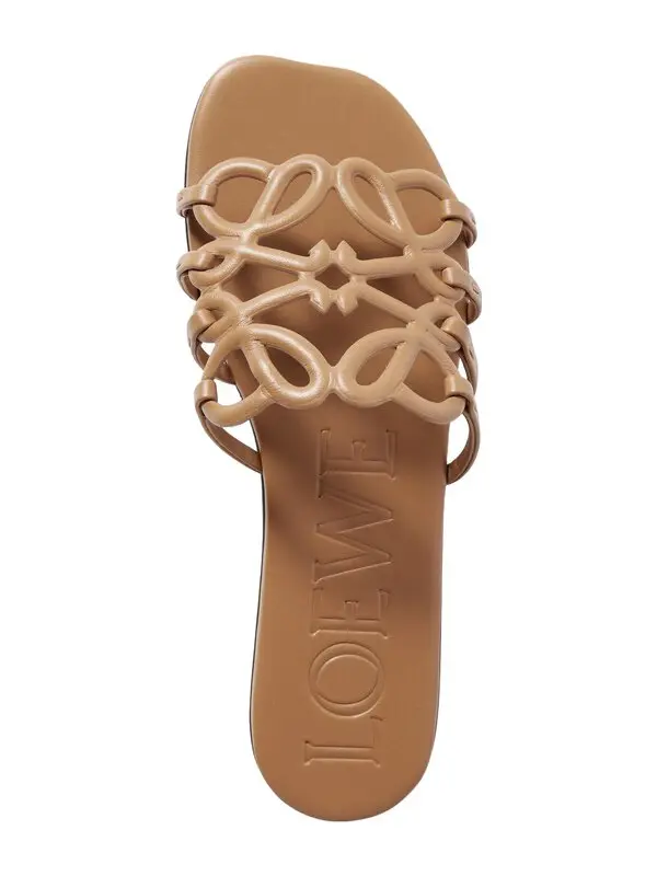 Loewe Petal Anagram Leather Slides - Brown