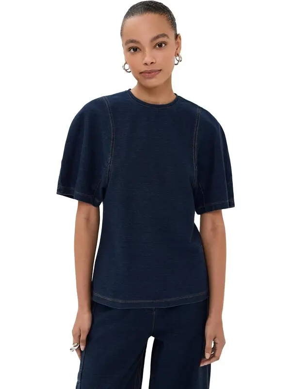 Tibi Barre Denim Knit T-shirt - Indigo