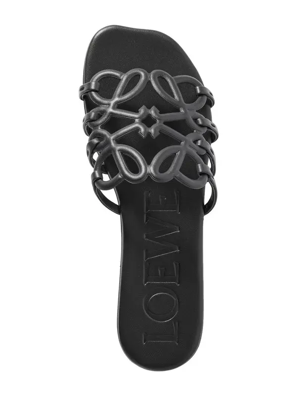 Loewe Petal Anagram Leather Slides - Black