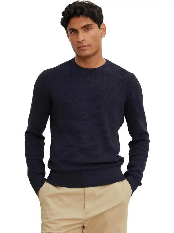 Velvet By Graham & Spencer Ace Cotton Cashmere Thermal Crew - Navy