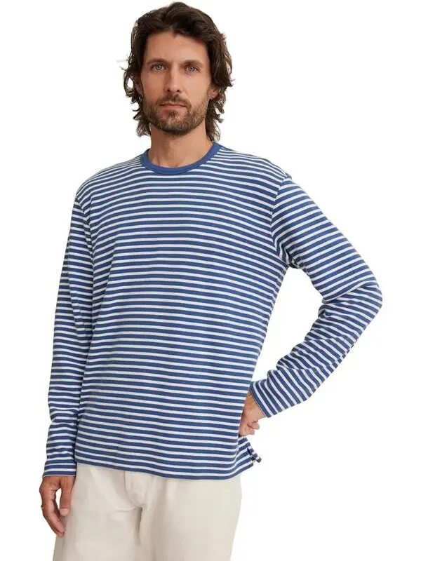 Velvet By Graham & Spencer Harlan Striped Thermal Crew - White