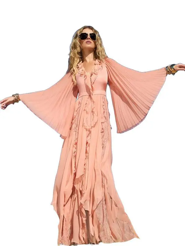 Alice + Olivia Sunburst Sleeve Maxi Dress - Neutral